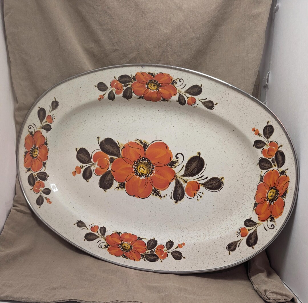 Vintage Show-pans Platter | 1960s Orange Floral Sanko Ware - Etsy
