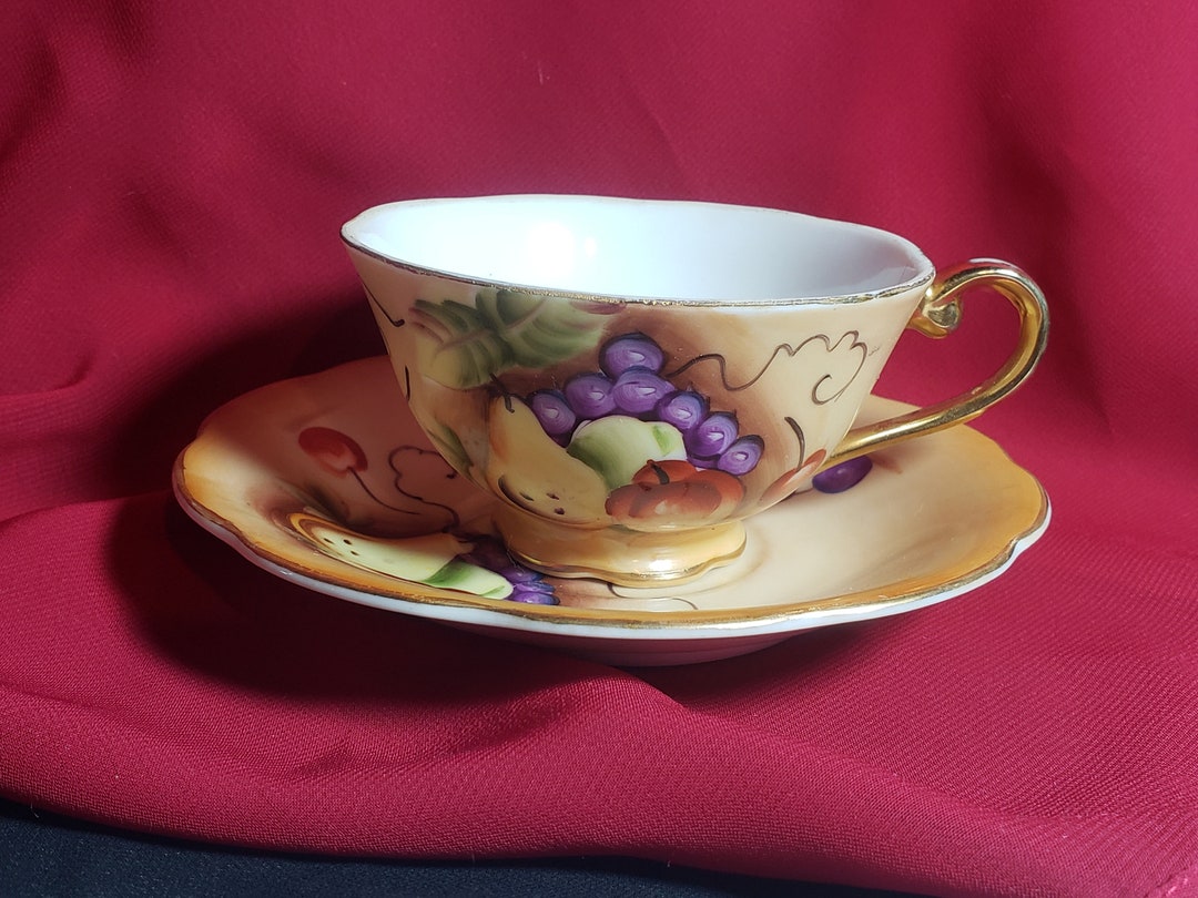 Lefton China Heritage Brown (fruit) Teacup and Saucer Set Hard to Find ...