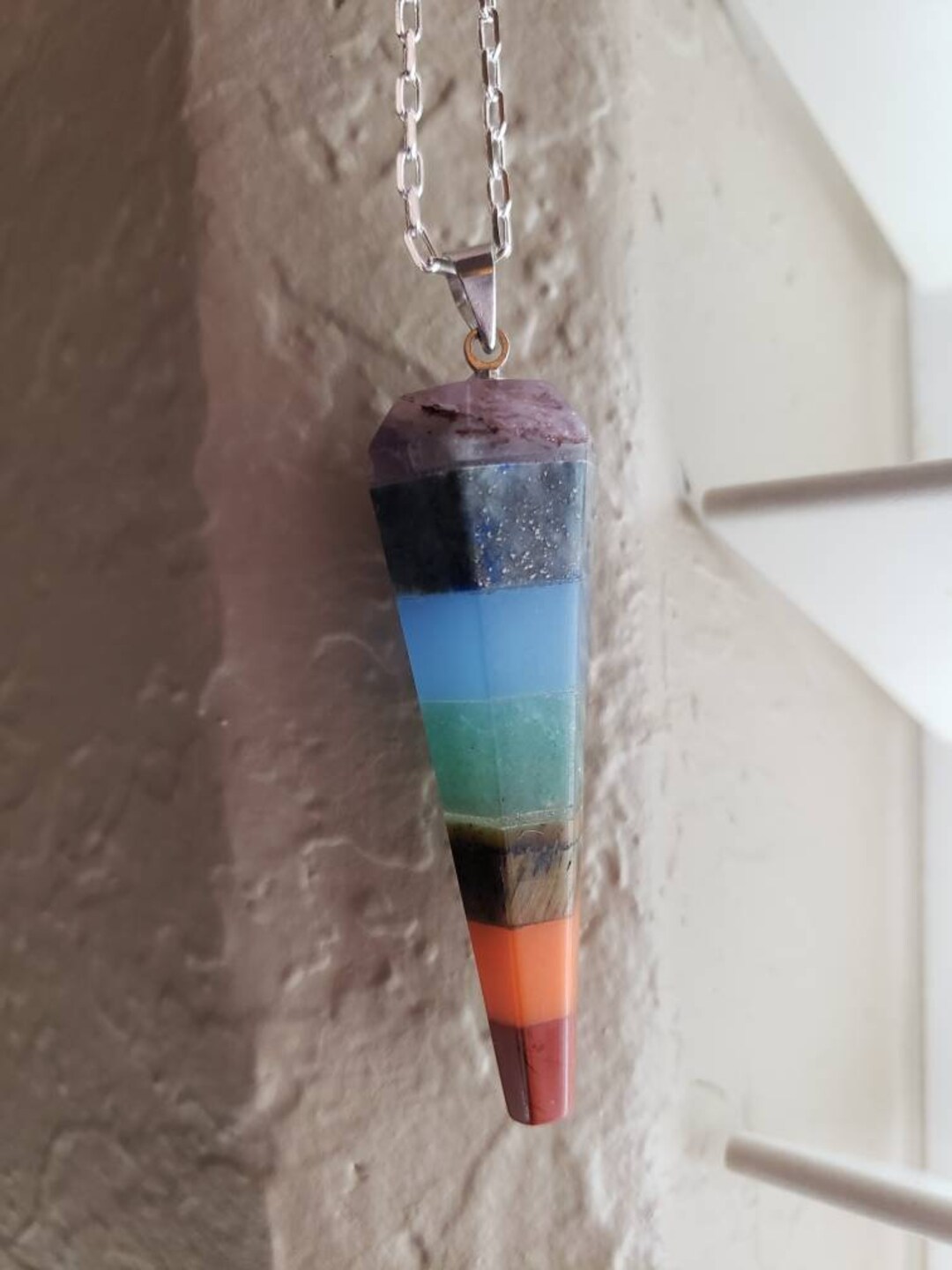 Chakra Rainbow Stacked Stone Multi Colored Stone LGBTQ Crystal Pendent ...