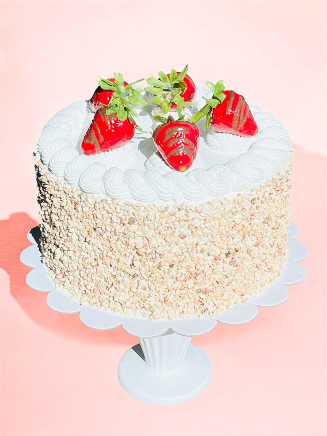 Realistic Faux Nut-covered Cake With Swirl Frosting & Chocolate Drizzle ...