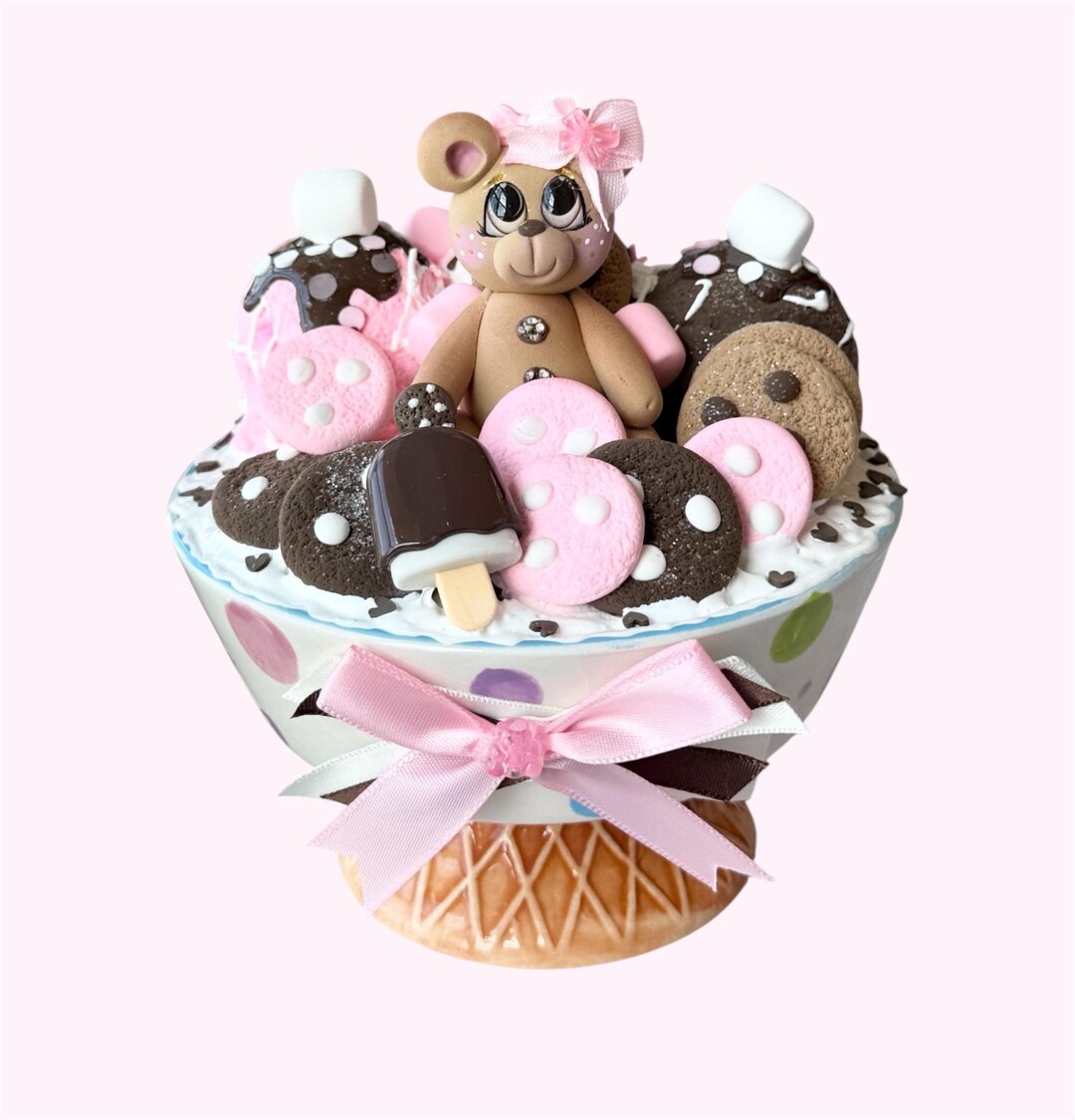 Neapolitan Ice Cream Bear Faux Dessert Bowl | Whimsical Clay Treat ...