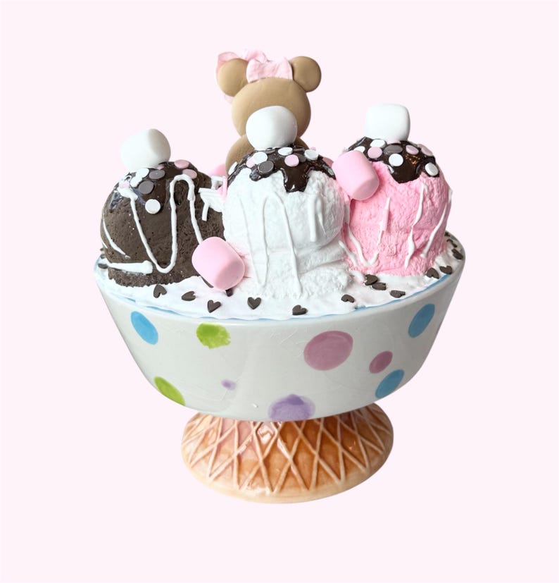 Neapolitan Ice Cream Bear Faux Dessert Bowl | Whimsical Clay Treat ...