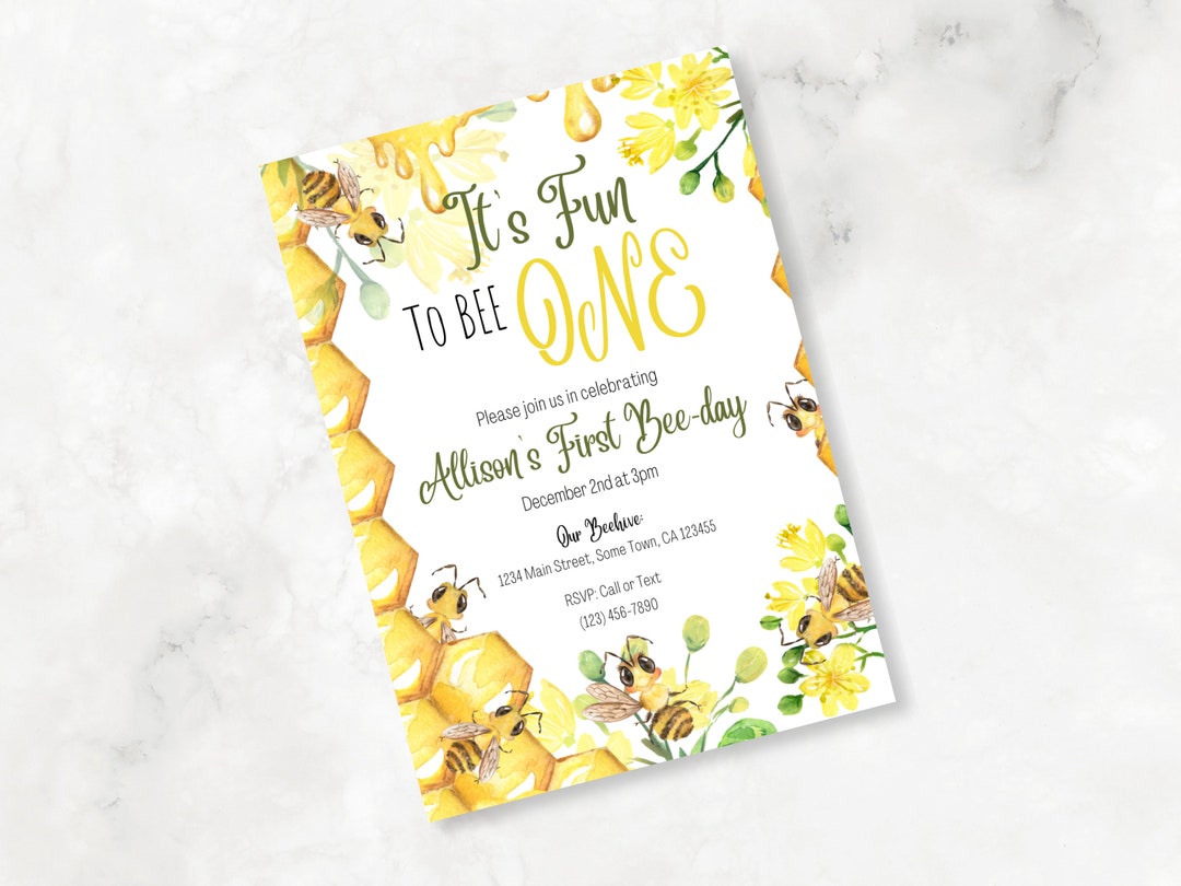 Fun to Bee ONE 1st Birthday Party Invitation, Bee-themed Sweet One ...