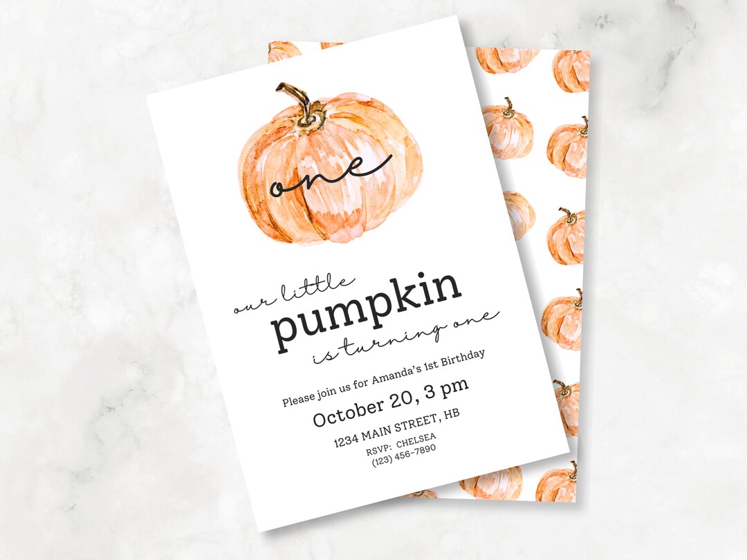 Little Pumpkin Birthday Invite, Sweet Pumpkin Party Invitation, Minimal ...