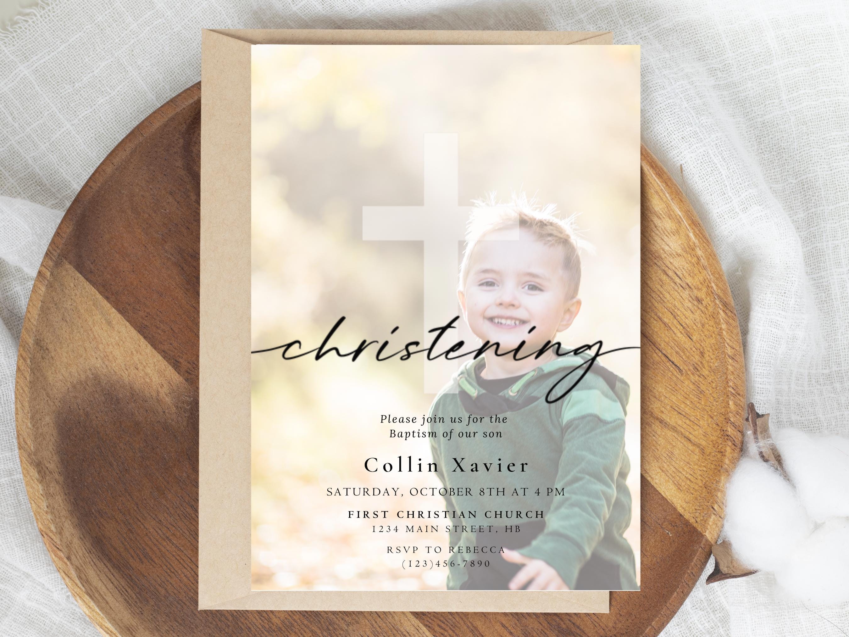 Editable Christening Invitation Template, Photo Christening Invite for ...