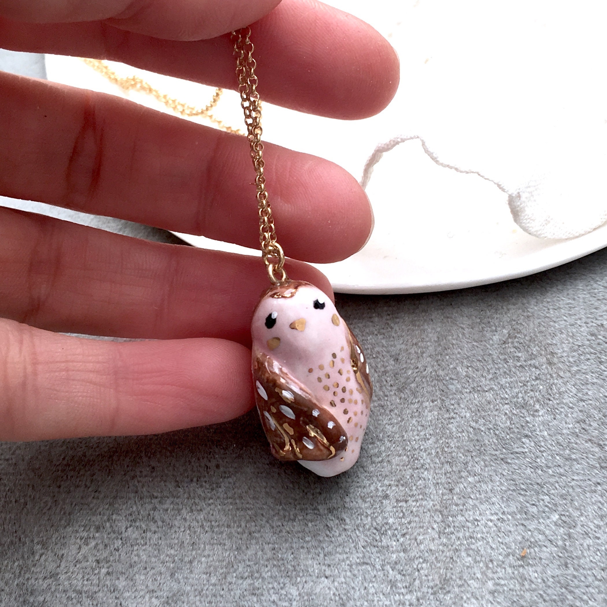 Beautiful Owl Porcelain Hand Made Figure Pendant on Vermeil - Etsy