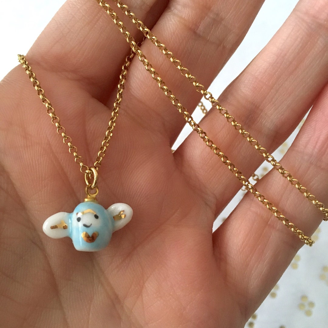 Very Tiny Porcelain Blue Angel Pendant on Vermeil Chain, Angel Gift ...