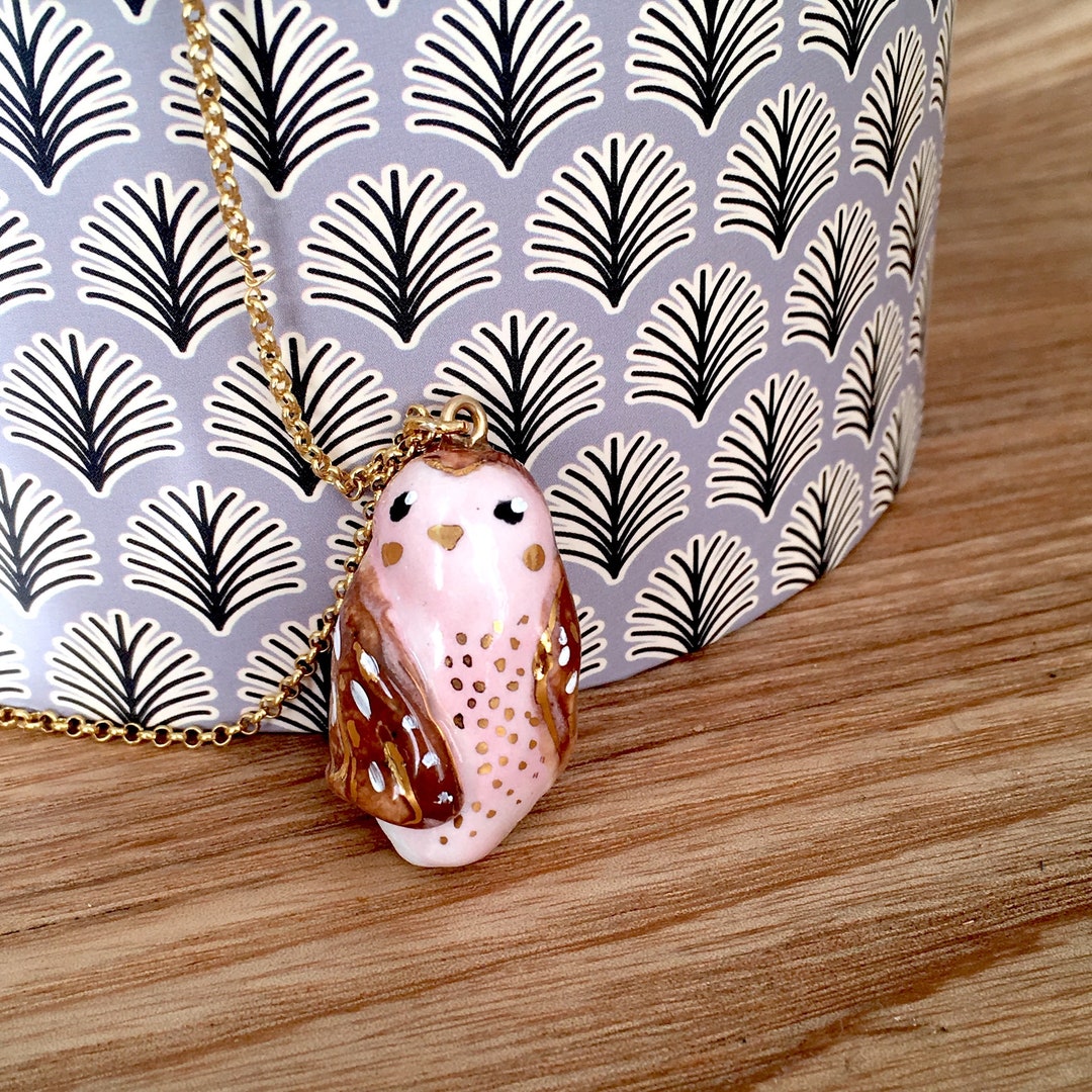 Beautiful Owl Porcelain Hand Made Figure Pendant on Vermeil Chain - Etsy