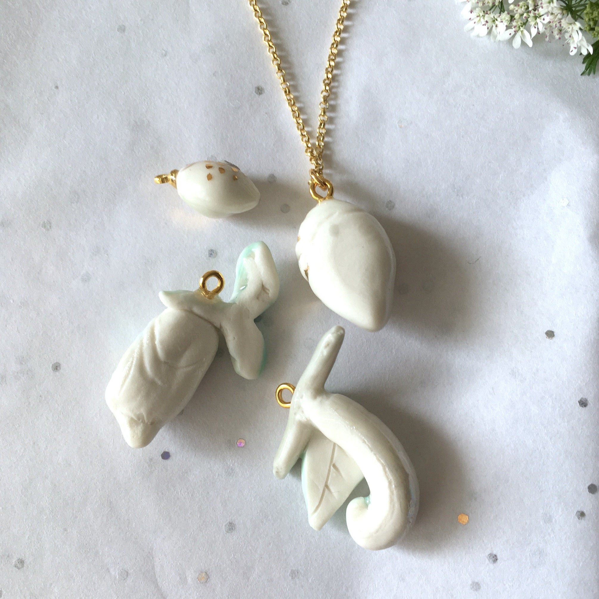 Porcelain Necklace Caterpillar and Leaf Ceramic Pendant - Etsy