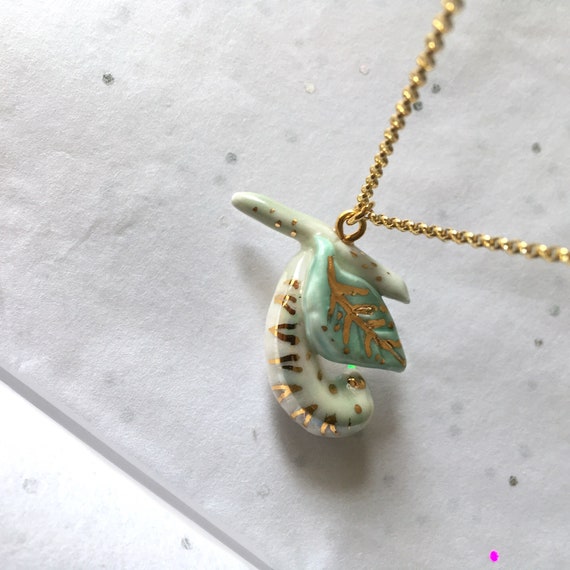 Porcelain Necklace Caterpillar and Leaf Ceramic Pendant | Etsy