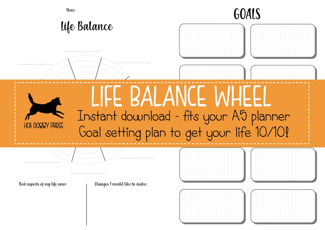 Life Balance Wheel | Bullet Journal | Goal Setting Planner Inserts | A5 ...