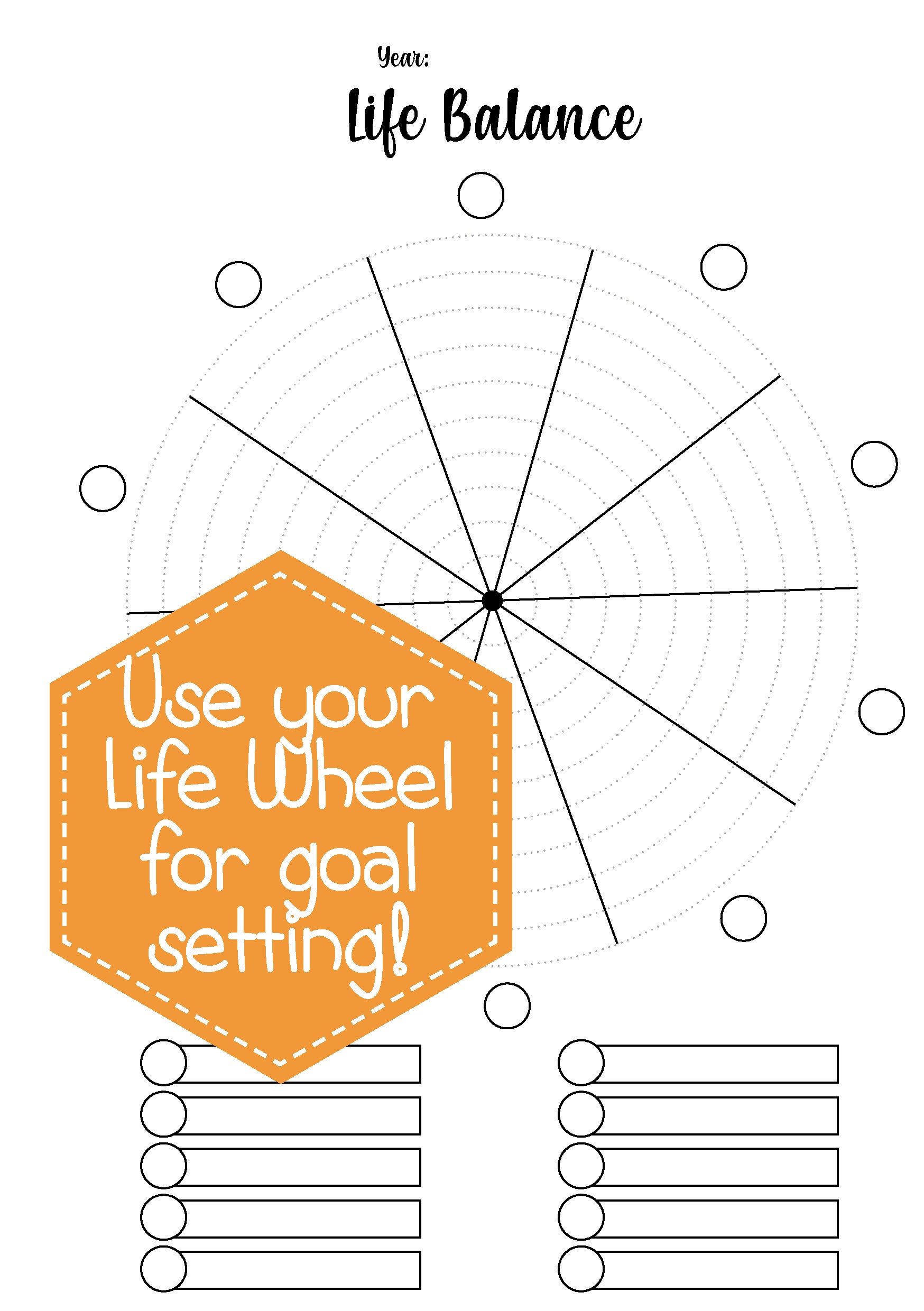 Life Balance Wheel | Bullet Journal | Goal Setting Planner Inserts | A5 ...