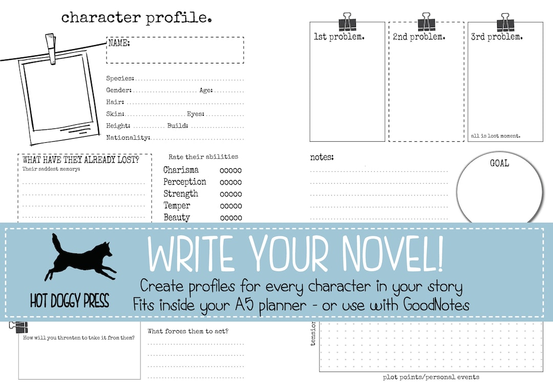 Write Your Novel | Character Outlines | How to Write | A5 Inserts or ...