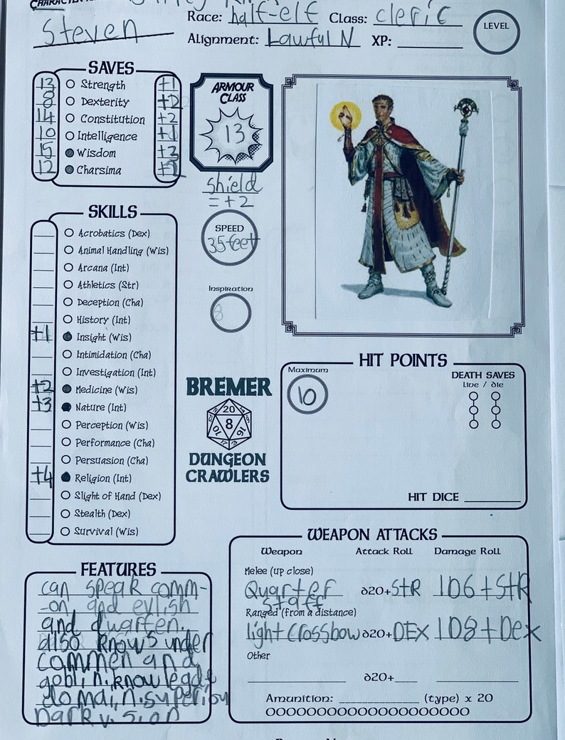 Dungeons and Dragons Character Sheet | Simple Layout Perfect for Children | Dyslexia Friendly ...