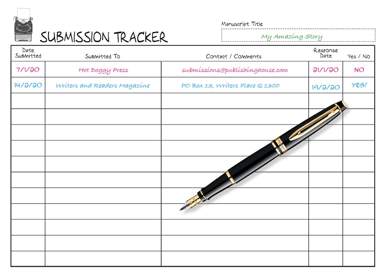 Submission Tracker Track Your Story Submissions Keep Those Manuscripts Going Out Get Published ...