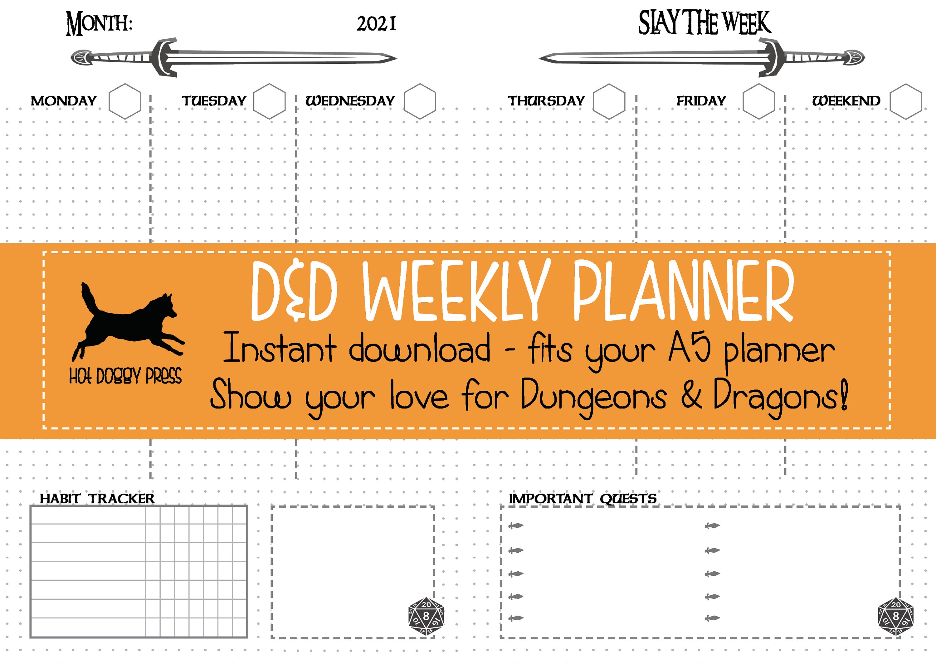 Dungeons and Dragons Weekly Planner | Bullet Journal With D&D Theme ...