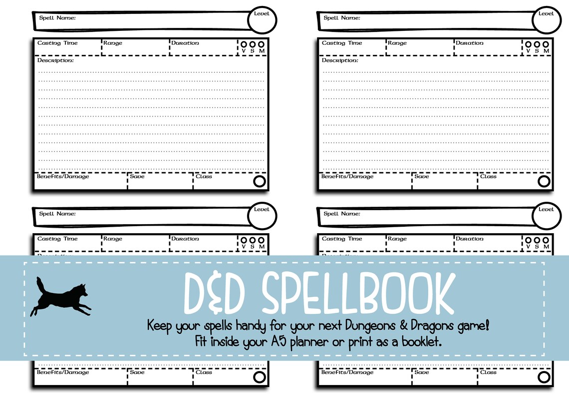 Dnd Spellbook Dungeons and Dragons Spells Wizard Spell Book - Etsy