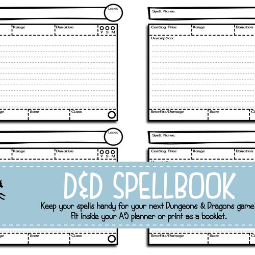 Dnd Spellbook Dungeons and Dragons Spells Wizard Spell | Etsy