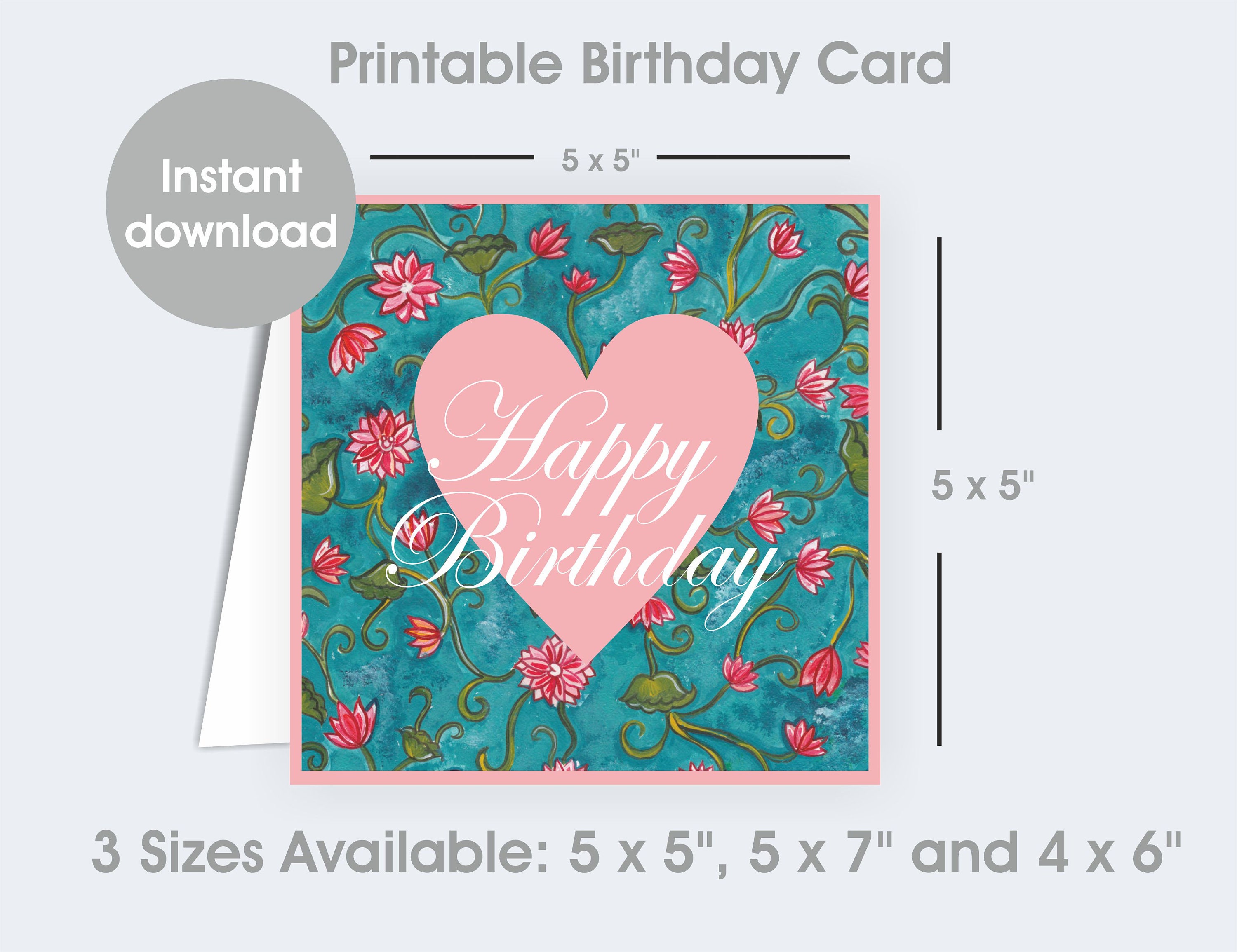 Birthday Card Printable, Instant Download, Digital Greeting Card, Happy ...