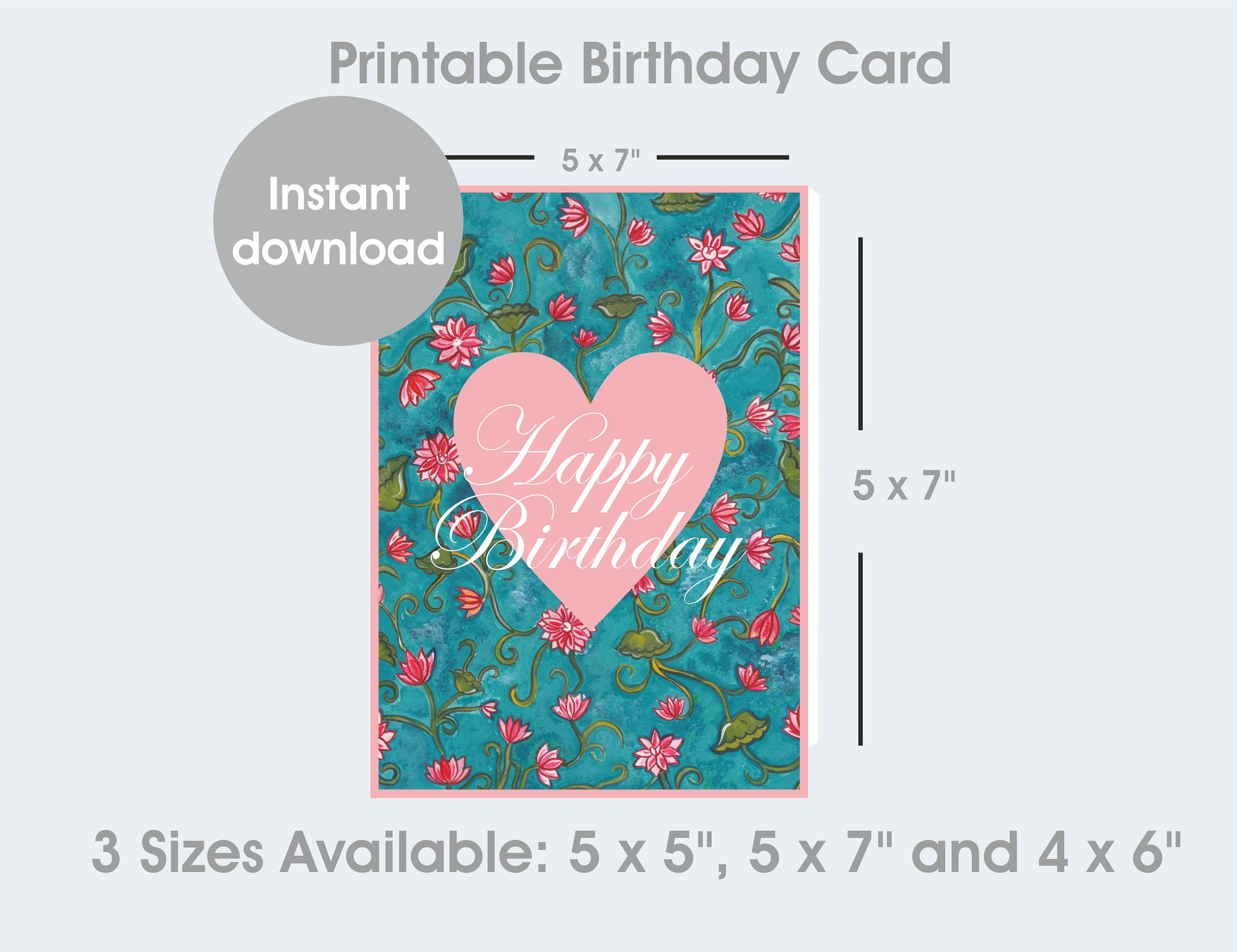 Birthday Card Printable, Instant Download, Digital Greeting Card, Happy ...