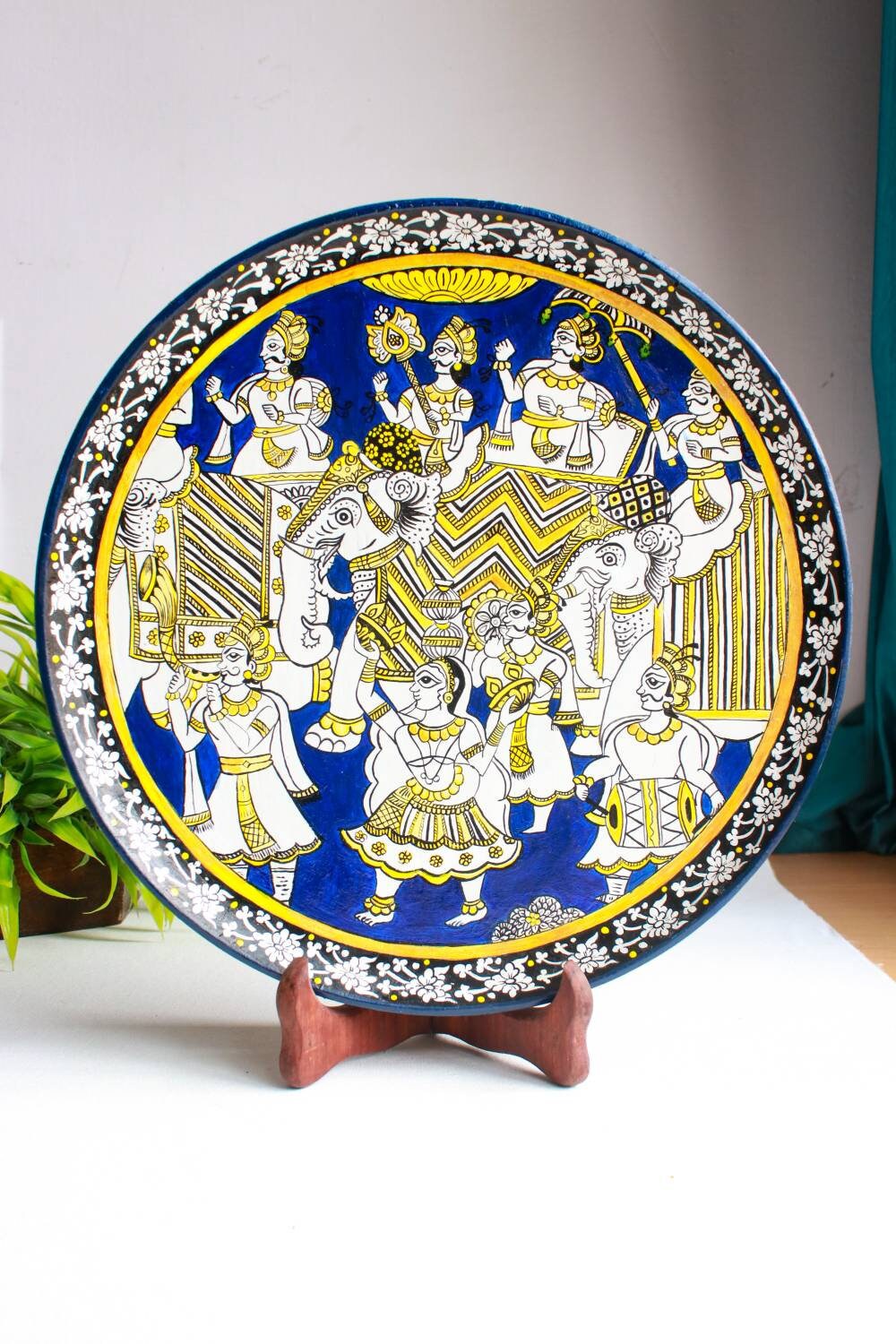 Indian Wall Art Phad Painting on Wooden Wall Plate, Diwali Decor ...