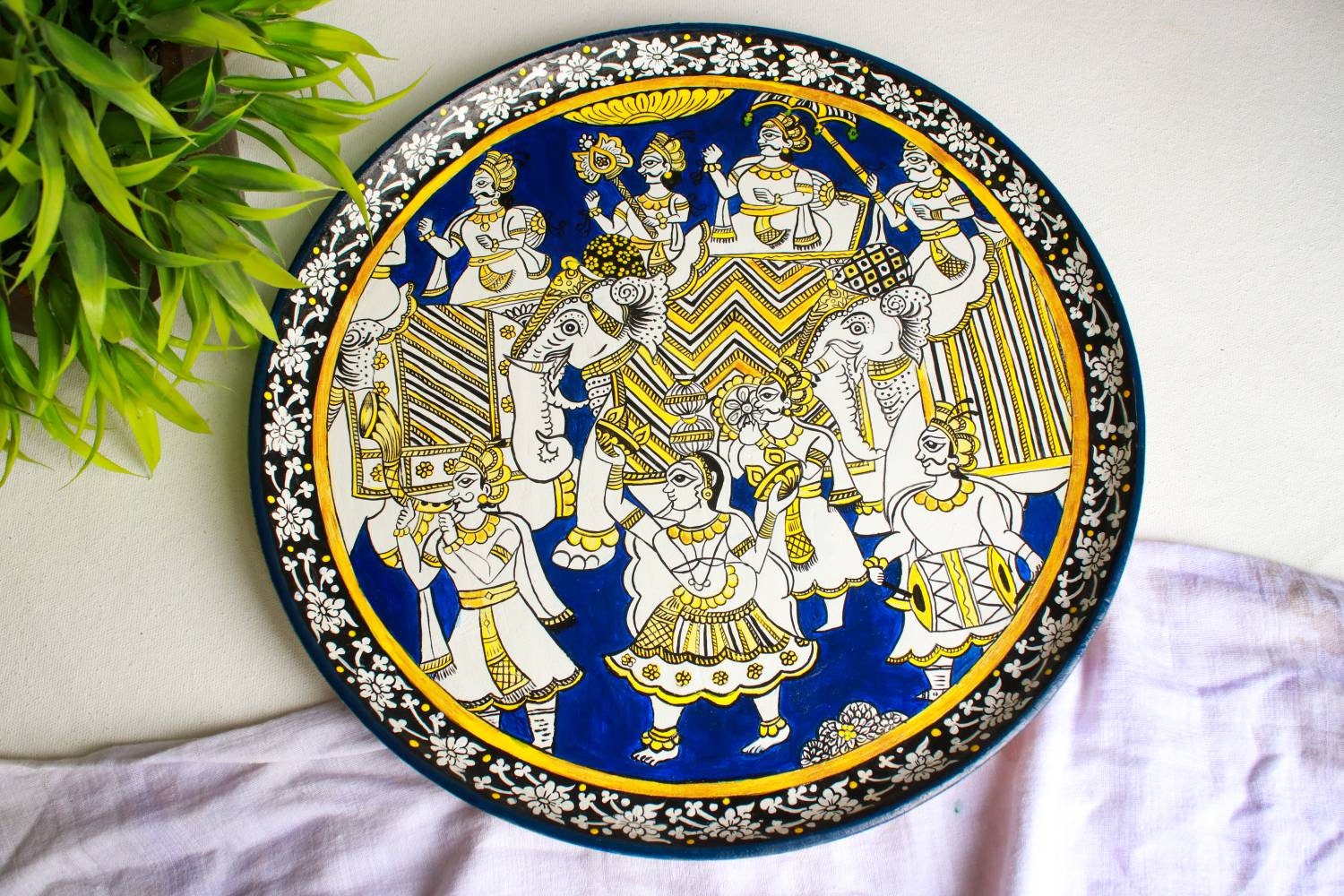Indian Wall Art Phad Painting on Wooden Wall Plate, Diwali Decor ...