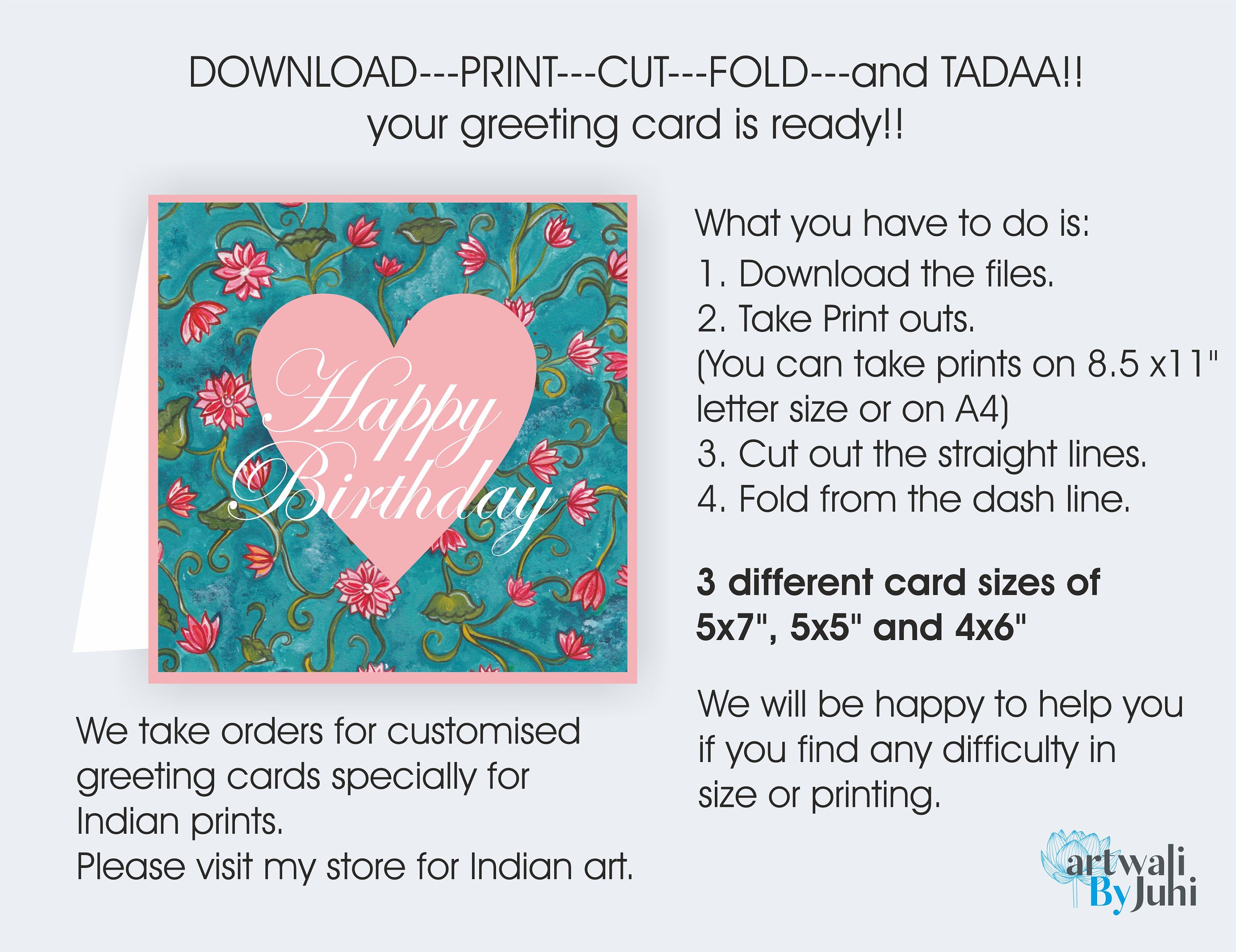 Birthday Card Printable, Instant Download, Digital Greeting Card, Happy ...