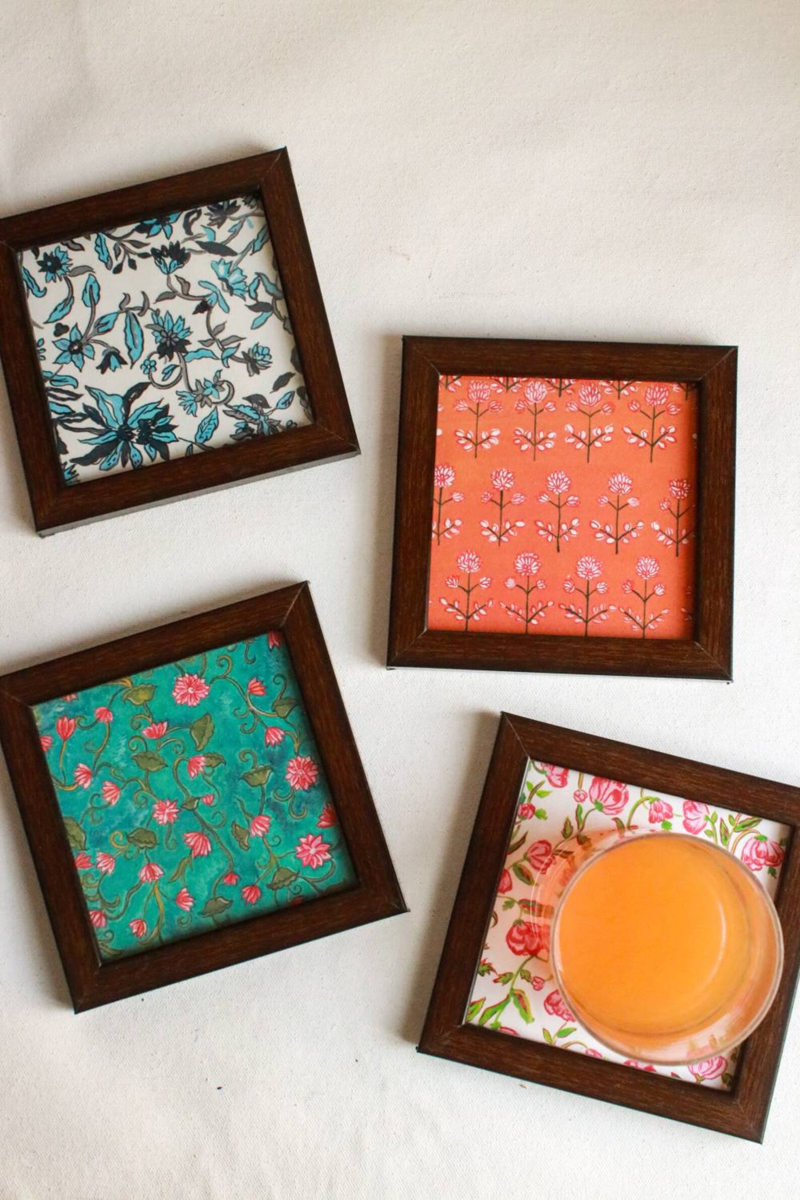 Indian Handpainted Floral Glass Coasters, Wedding Favours, Tea/coffee ...