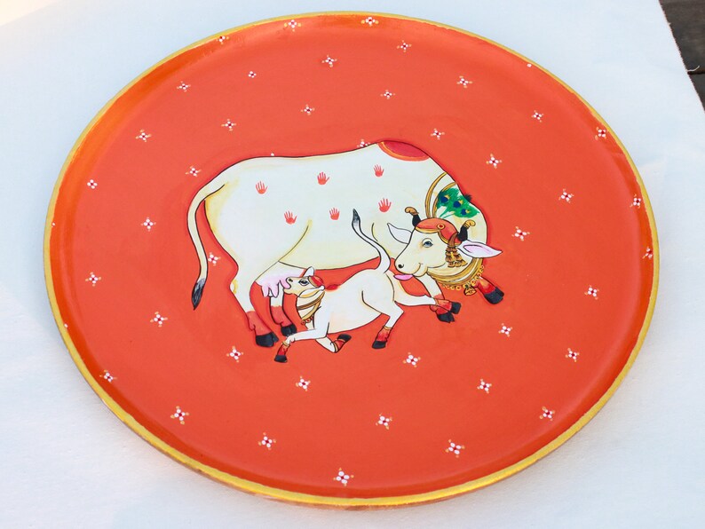 Pichwai Large Wall Art of Cow With Calf, Pichwai Painting of Cow ...