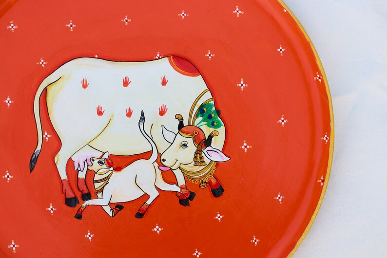 Pichwai Large Wall Art of Cow With Calf, Pichwai Painting of Cow ...