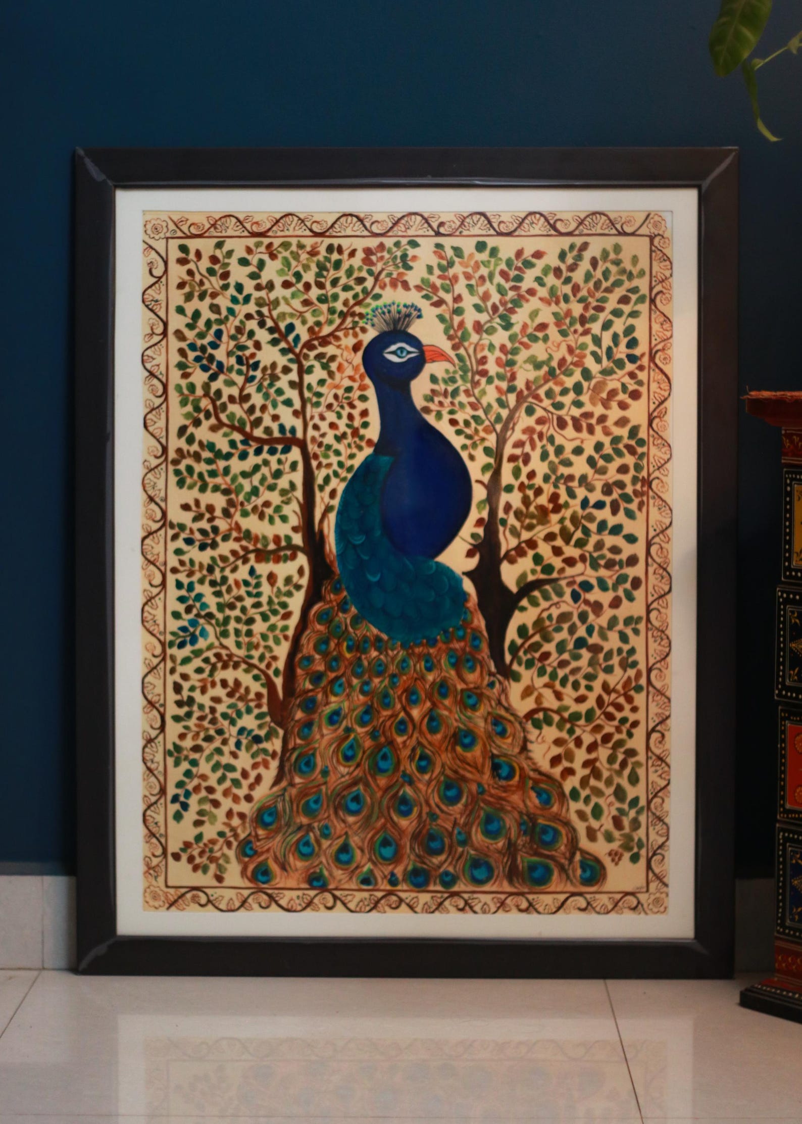 Indian Kalamkari Tree of Life Peacock Painting, Canvas Painting on 22 ...