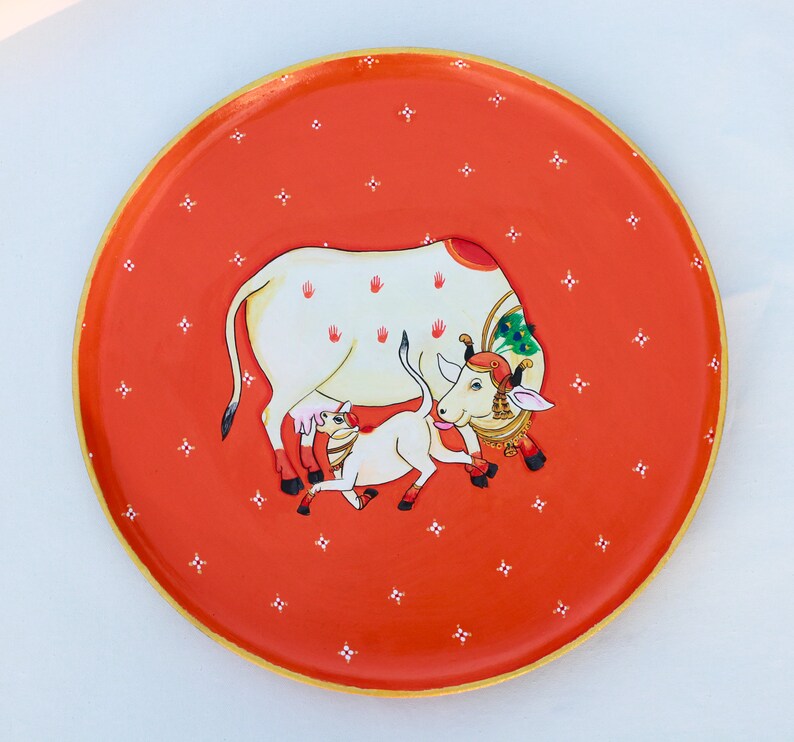 Pichwai Large Wall Art of Cow With Calf, Pichwai Painting of Cow ...