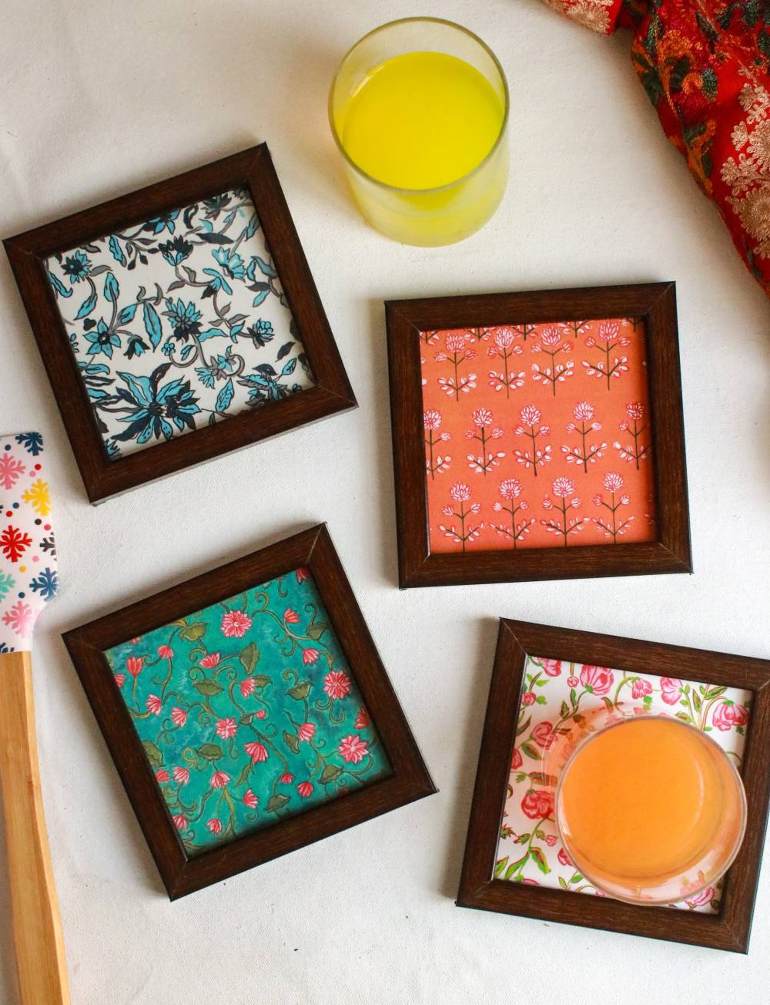 Indian Handpainted Floral Glass Coasters, Wedding Favours, Tea/coffee ...