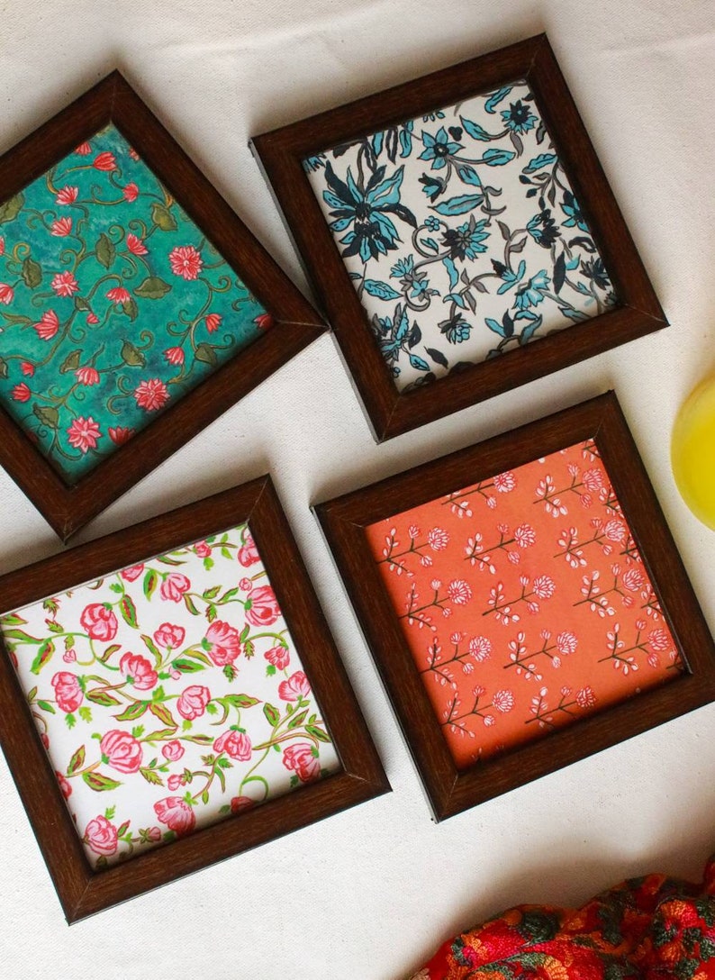 Indian Handpainted Floral Glass Coasters, Wedding Favours, Tea/coffee ...