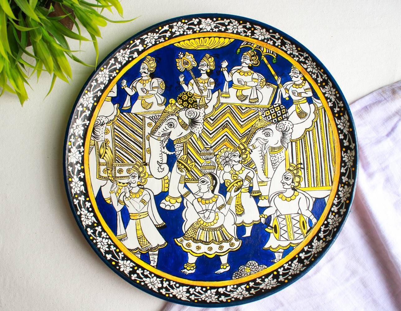 Indian Wall Art Phad Painting on Wooden Wall Plate, Diwali Decor ...