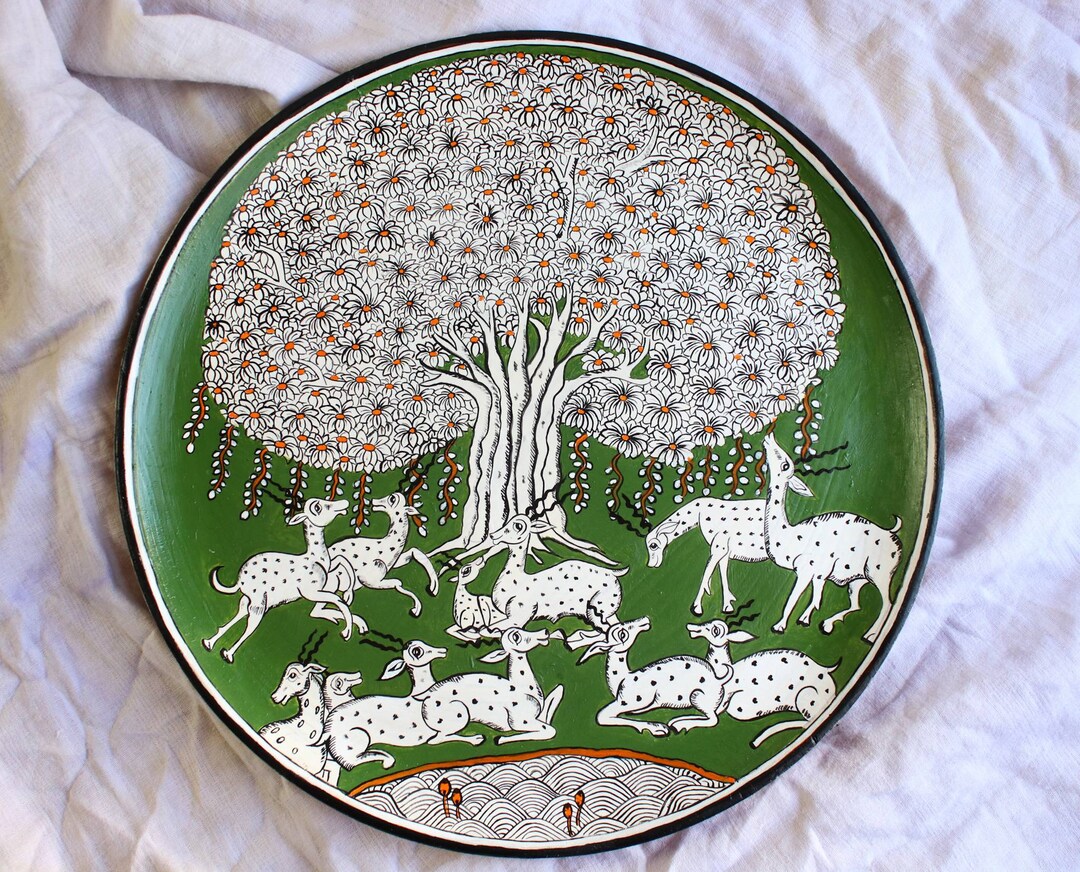 Tree of Life Handpainted Phad Wall Plate, Indian Handicraft Wall Decor ...