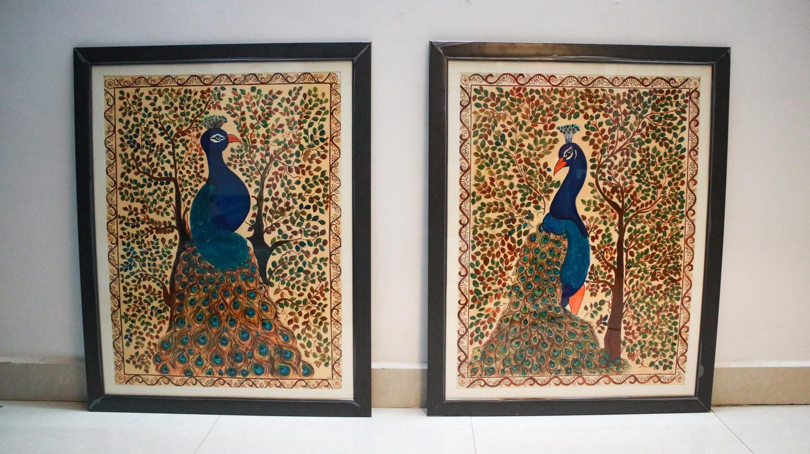 Indian Kalamkari Tree of Life Peacock Painting, Canvas Painting on 22 ...