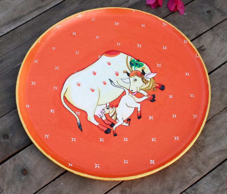 Pichwai Large Wall Art of Cow With Calf, Pichwai Painting of Cow ...