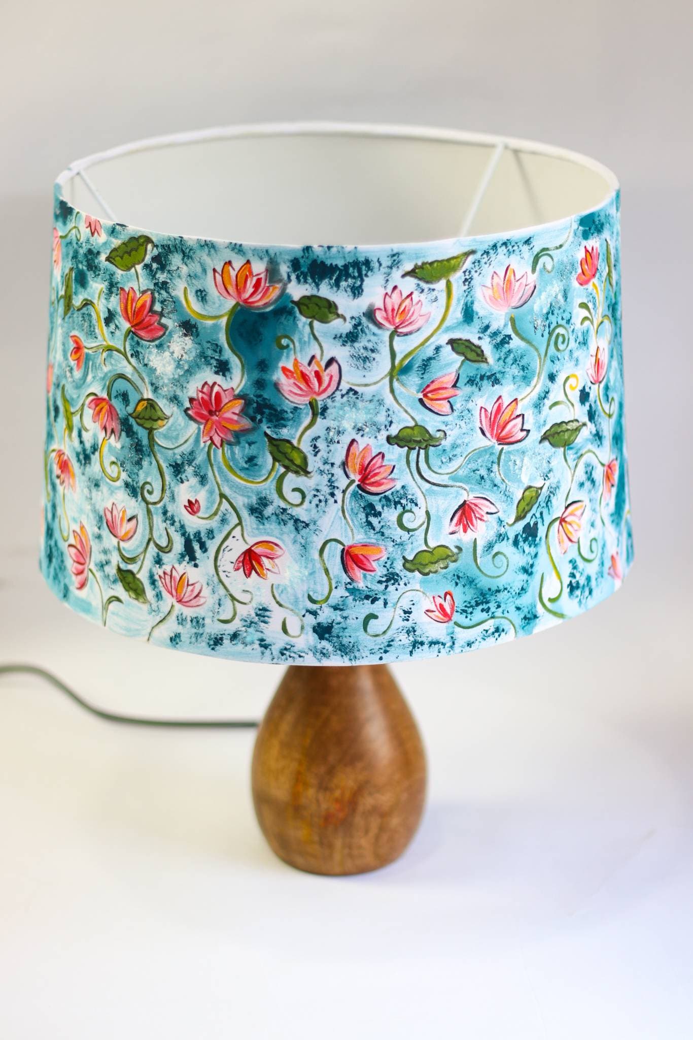 Floral Lamp Shade Drum Shape, Hand Painted Blue Floral Lamp Shade ...