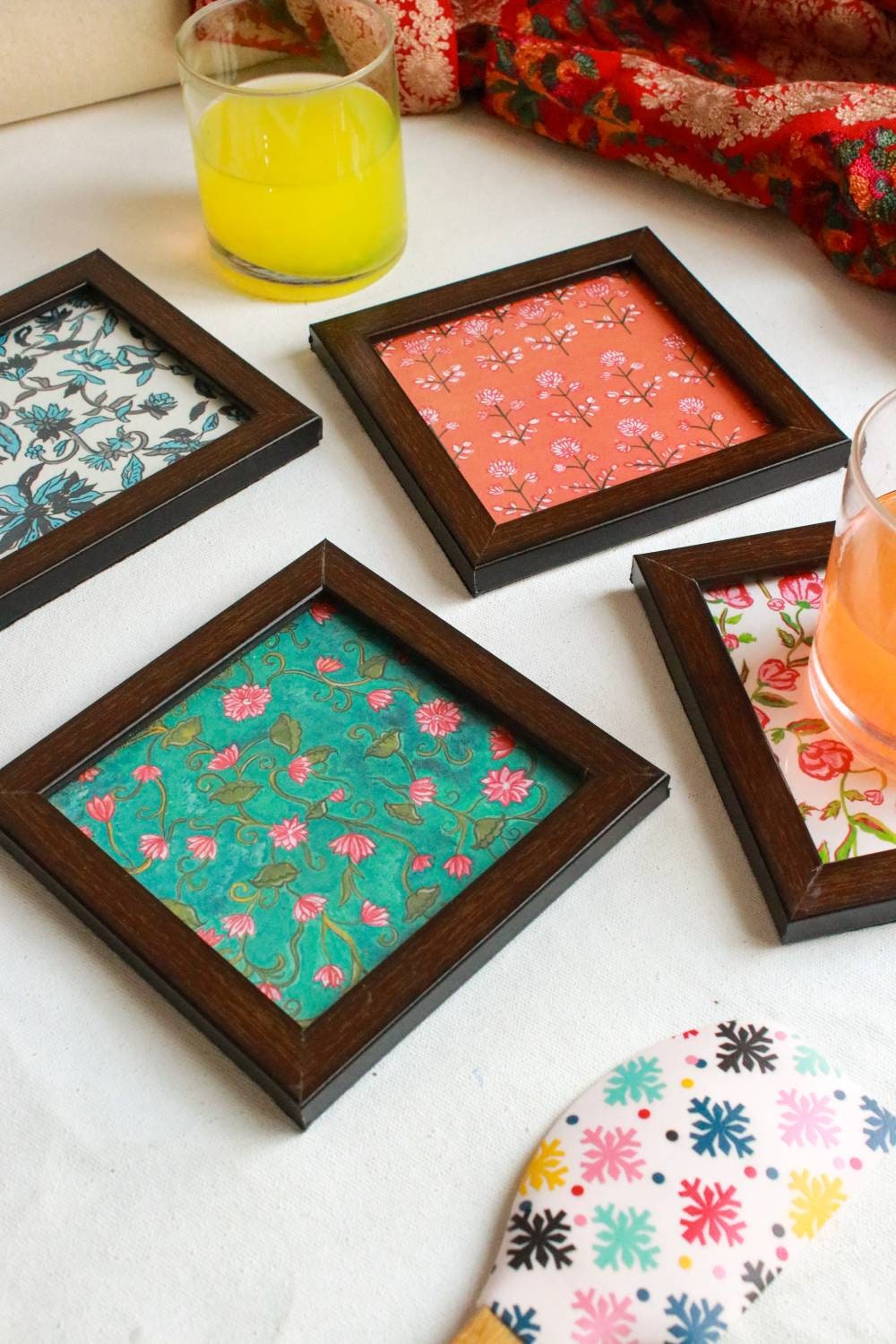 Indian Handpainted Floral Glass Coasters, Wedding Favours, Tea/coffee ...
