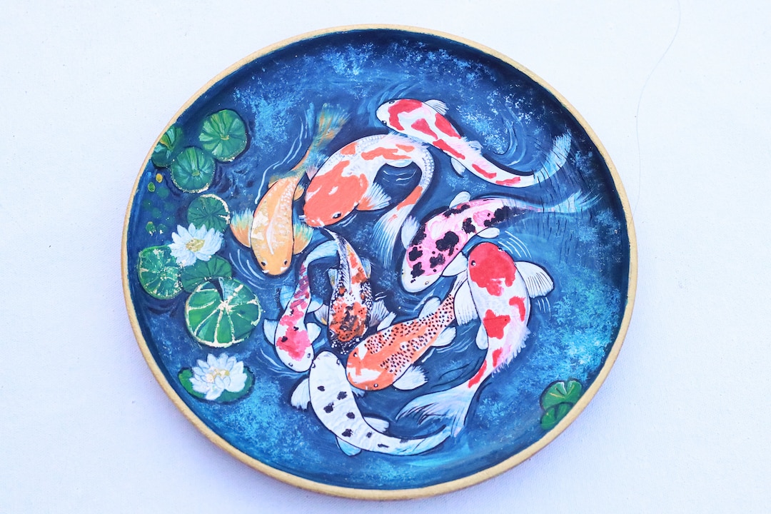 Koi Fish Wall Plate for Vastu, Hand Painted Vastu Wall Art of Koi ...