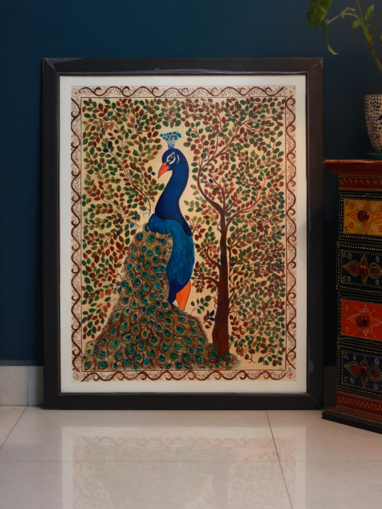 Indian Kalamkari Tree of Life Peacock Painting, Canvas Painting on 22 ...