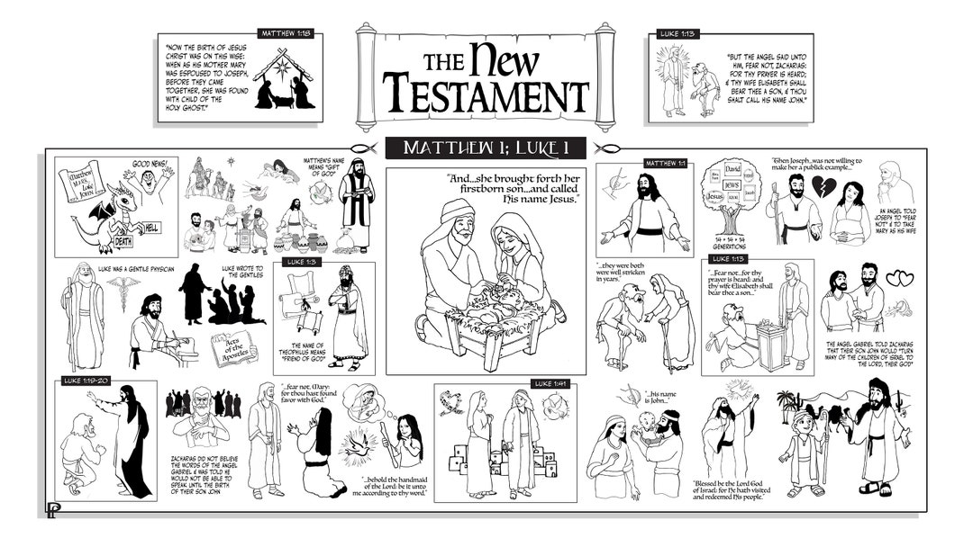 New Testament Coloring Page of Come Follow Me Lessons Matthew 1-27 - Etsy