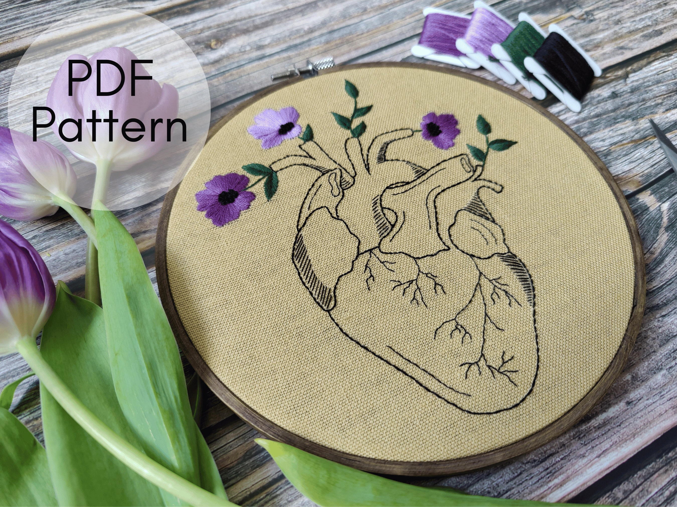 Flower Heart Embroidery Pattern - PDF Digital Download - Beginner ...