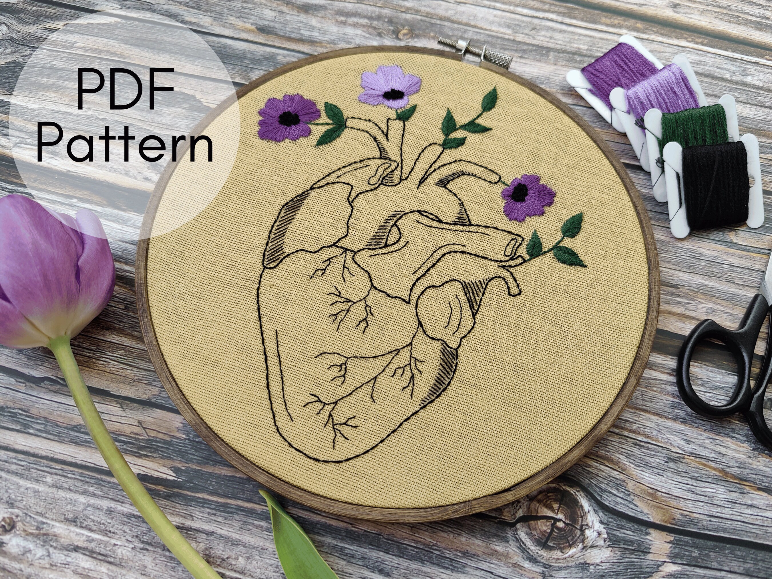 Flower Heart Embroidery Pattern PDF Digital Download Beginner Pattern ...