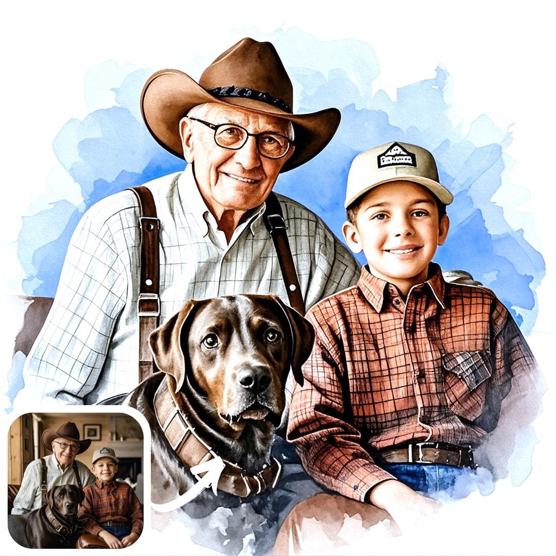 Personalized Father’s Day Portrait, Custom Dad Grandpa Painting ...