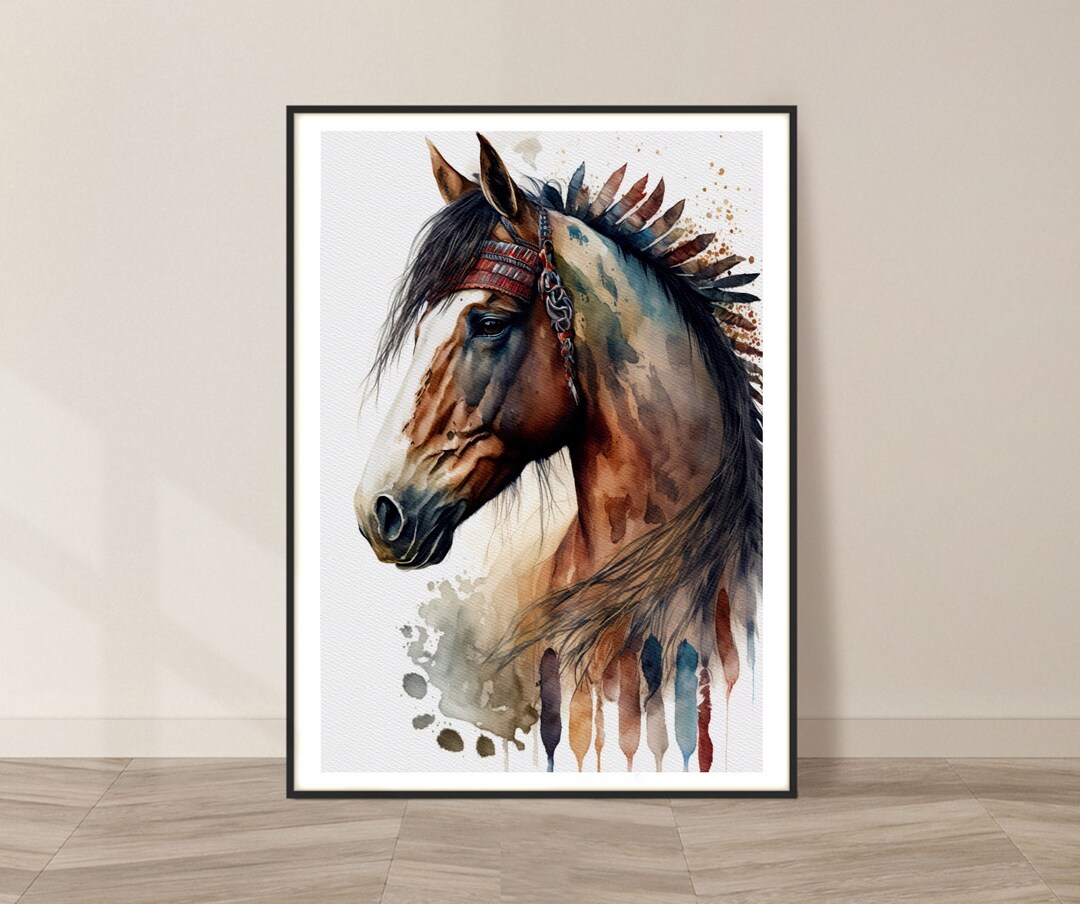 Indian Horse Watercolor Art Print, Indian Horse Painting Wall Art Decor ...