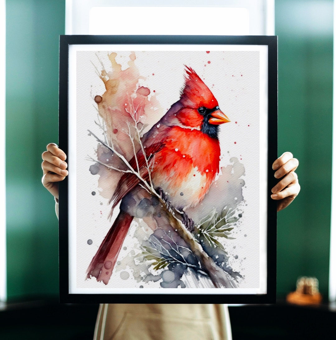 Red Cardinal Watercolor Art Print, Red Cardinal Painting Wall Art Decor ...