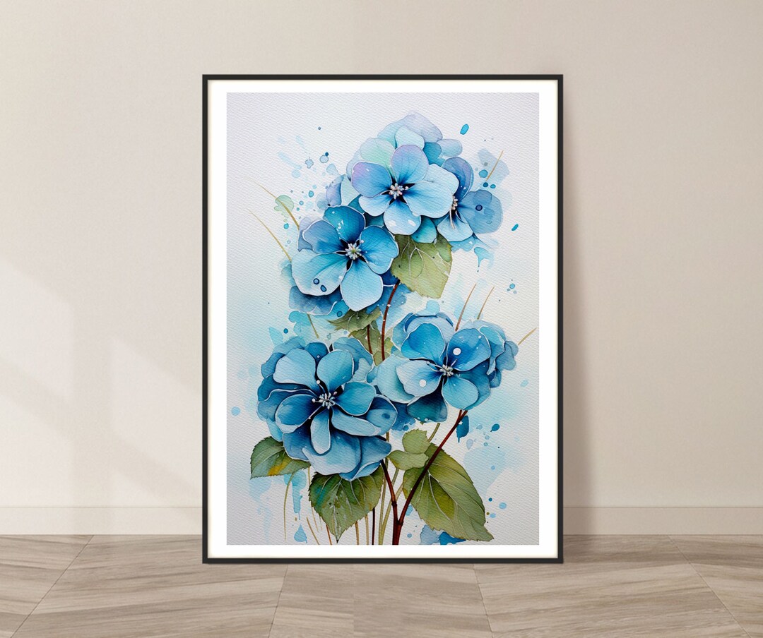 Light Blue Hydrangea Watercolor Art Print, Light Blue Hydrangea ...