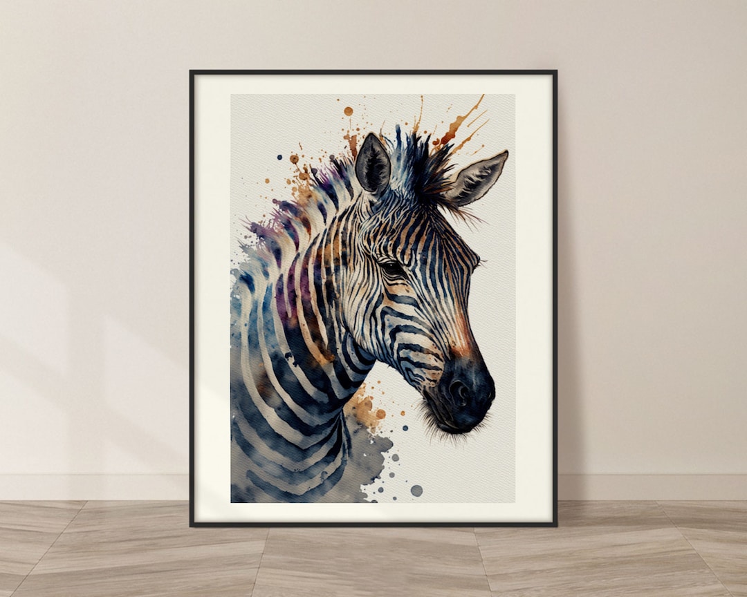 Zebra Watercolor Art Print, Zebra Painting Wall Art Decor, Original ...